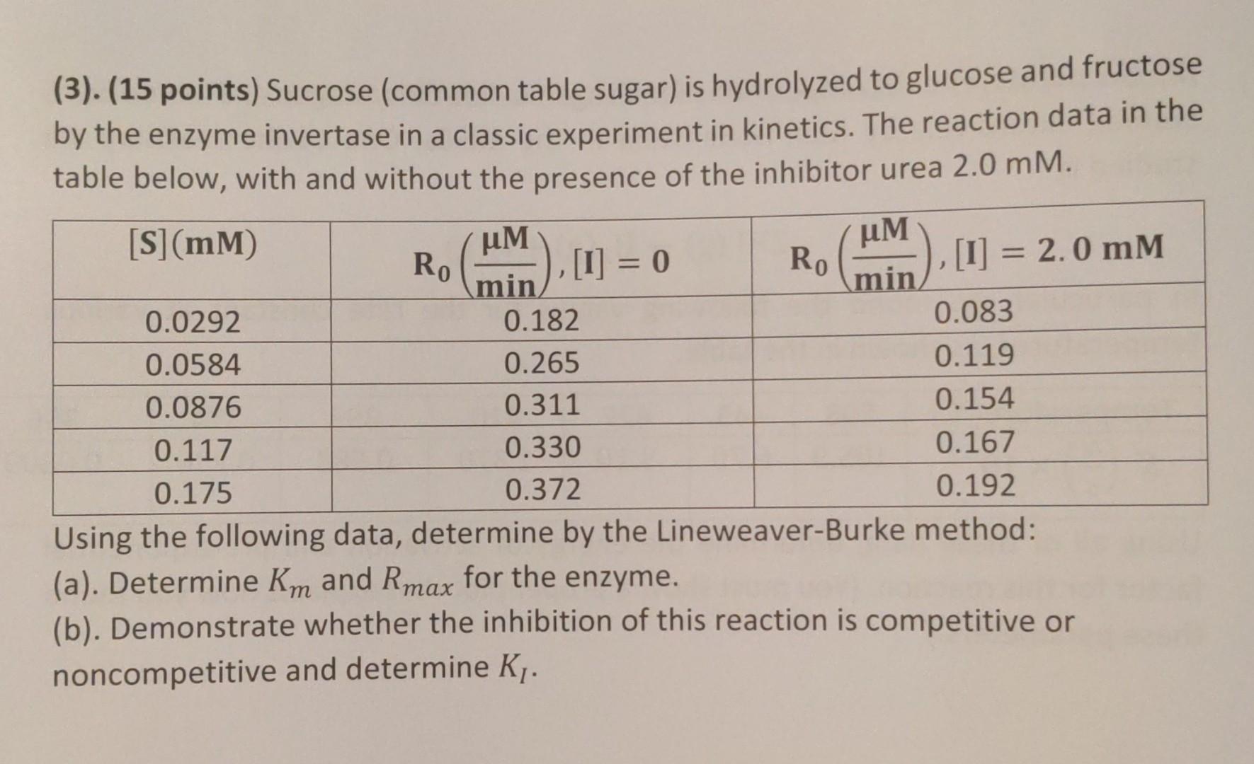 Solved (3). (15 points) Sucrose (common table sugar) is | Chegg.com