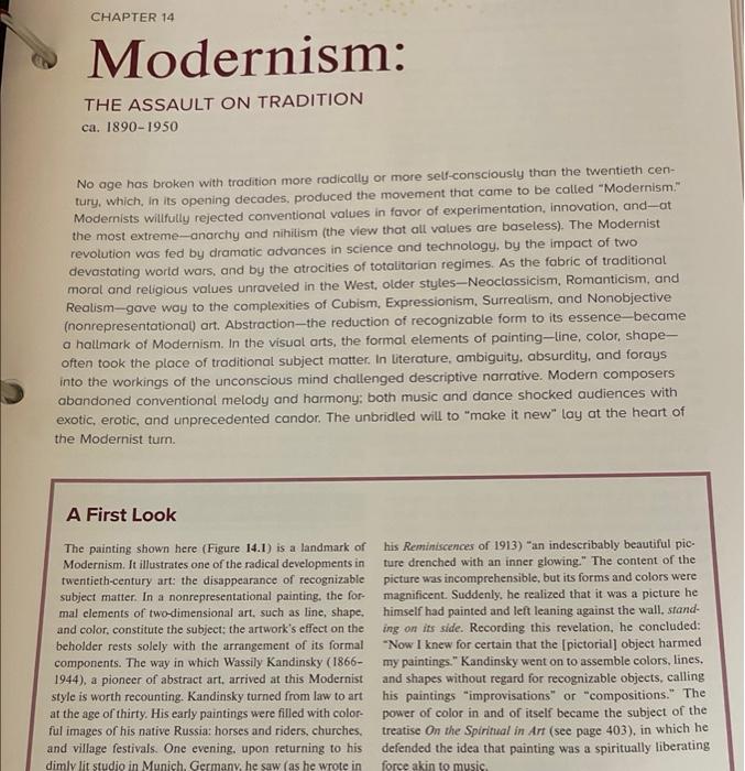 Solved Create an original question about Modernism (ca . | Chegg.com