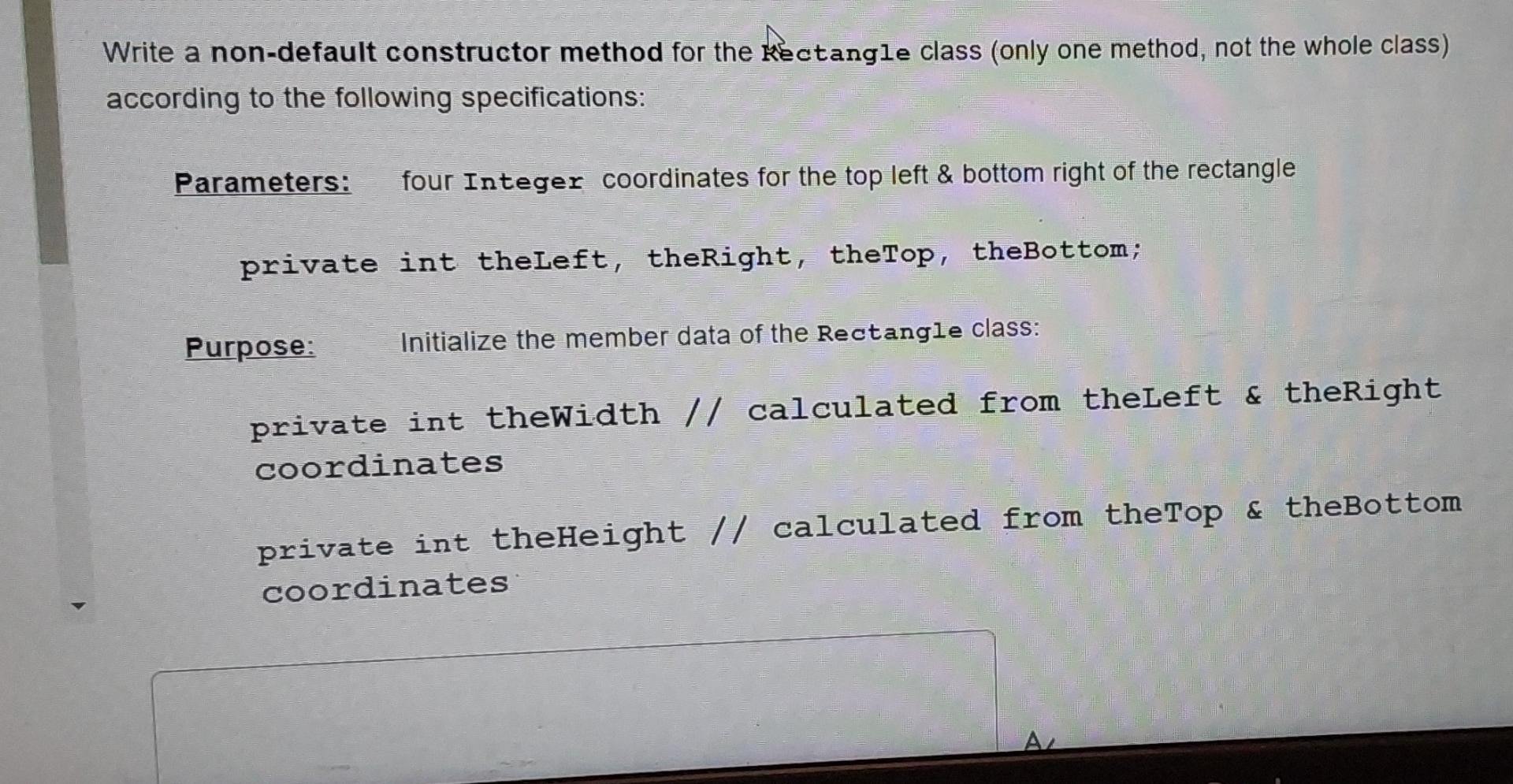 Solved Write a non-default constructor method for the | Chegg.com