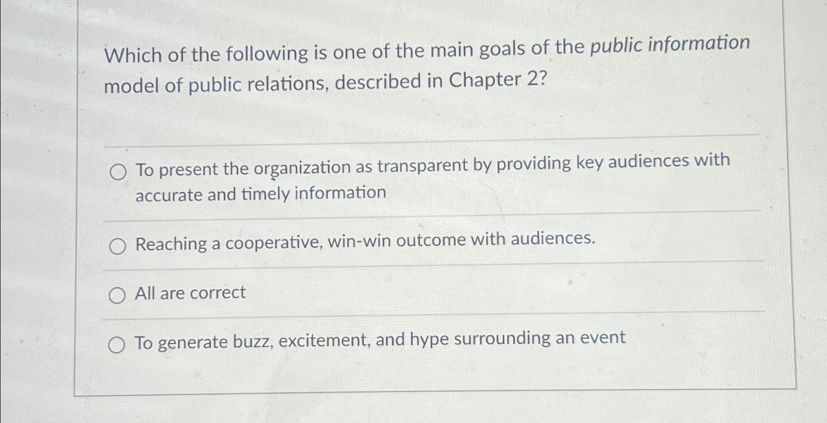 Solved Which of the following is one of the main goals of | Chegg.com