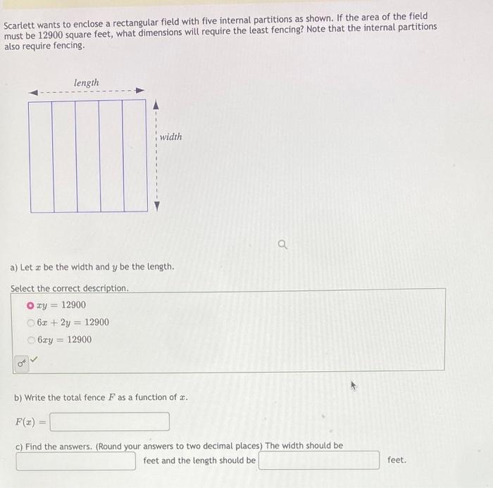 Solved Scarlett wants to enclose a rectangular field with | Chegg.com