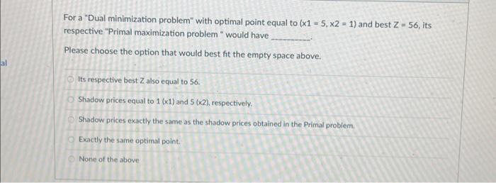 Solved For A Dual Minimization Problem With Optimal Point