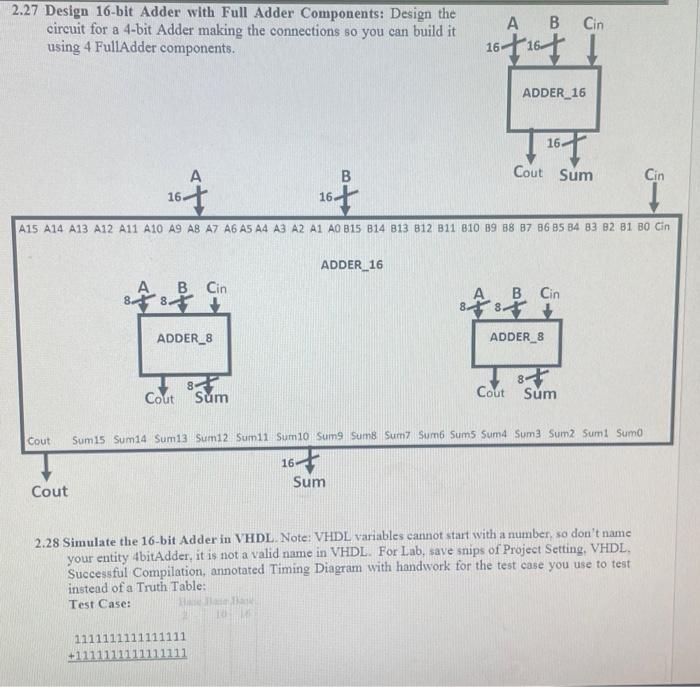2.27 Design 16-bit Adder with Full Adder Components: | Chegg.com