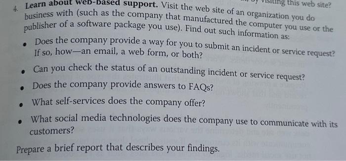 Solved 4. Learn about web-based support. Visit the web site | Chegg.com