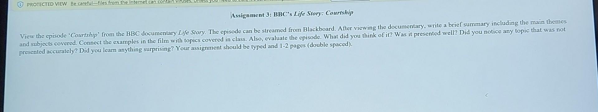 Solved Assignment 3: BBC's Life Story: Courtship View the | Chegg.com