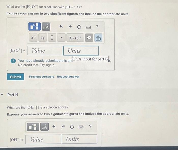 Solved What are the [H3O+] for a solution with pH = 1.17? | Chegg.com