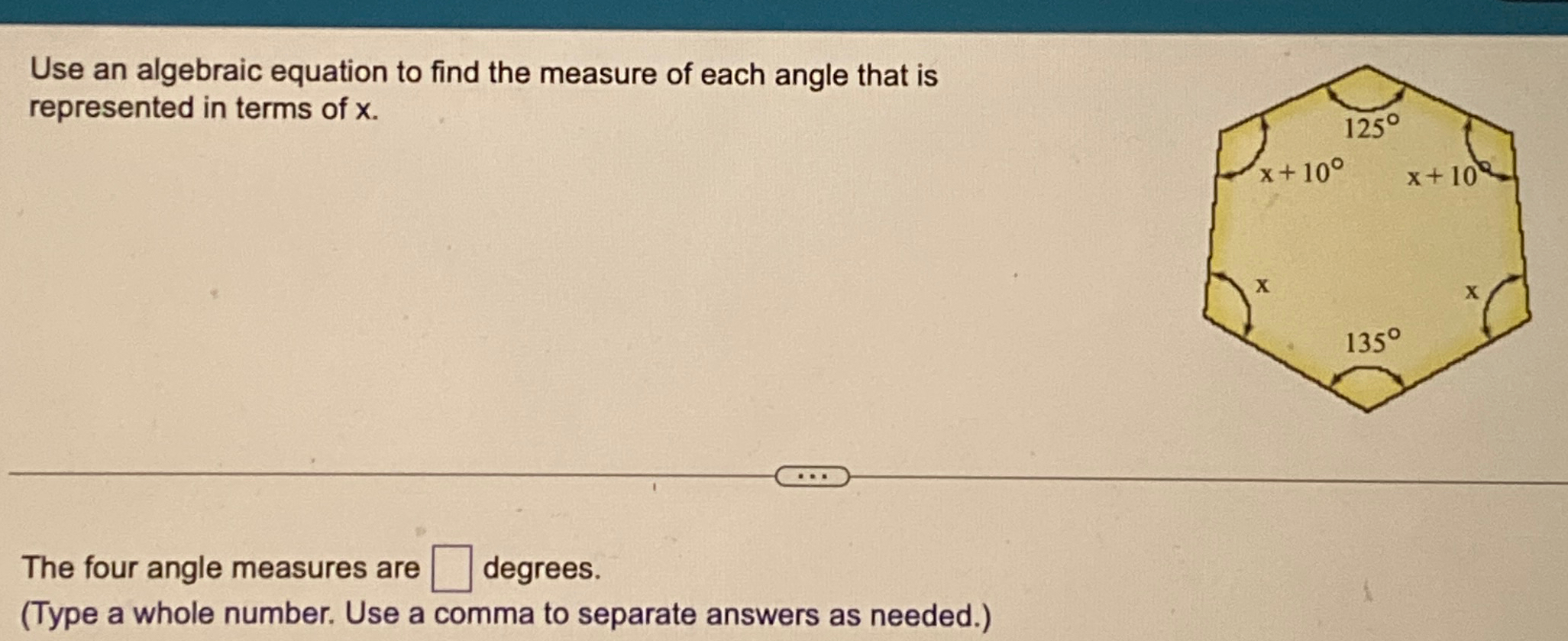 Solved Use an algebraic equation to find the measure of each | Chegg.com