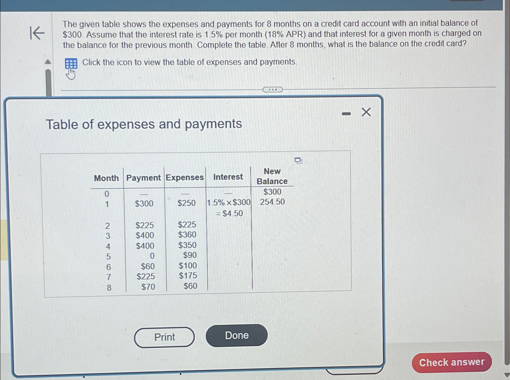 Solved The given table shows the expenses and payments for 8 | Chegg.com