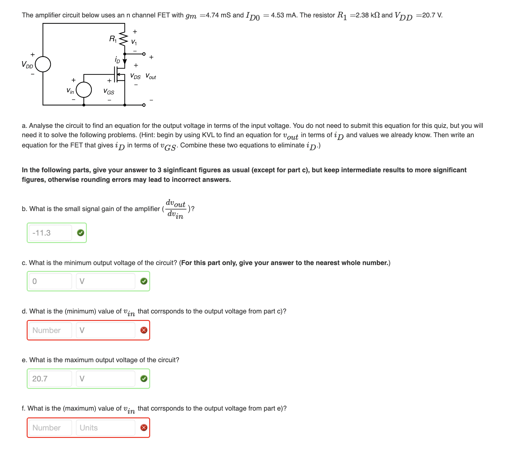 Solved The amplifier circuit below uses an n ﻿channel FET | Chegg.com