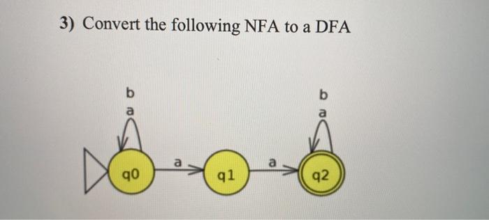 Solved 3) Convert the following NFA to a DFA b b a a يم يمي | Chegg.com