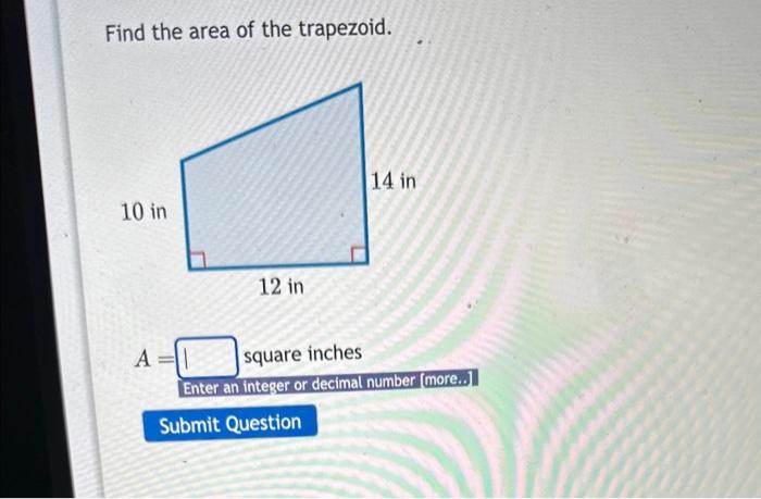 Solved Find the area of the trapezoid. | Chegg.com
