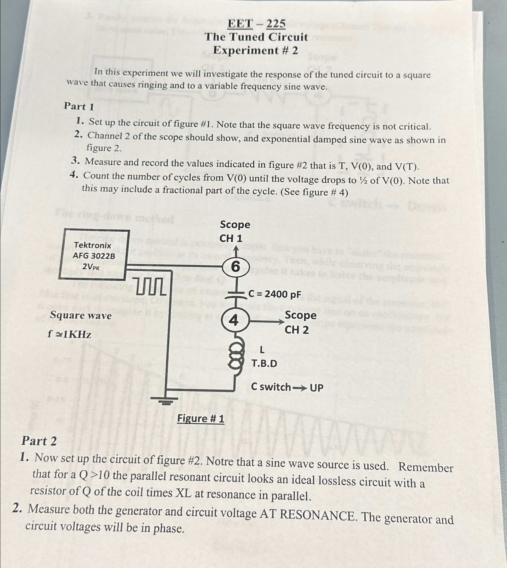Solved EET - 225The Tuned CircuitExperiment # 2In this | Chegg.com