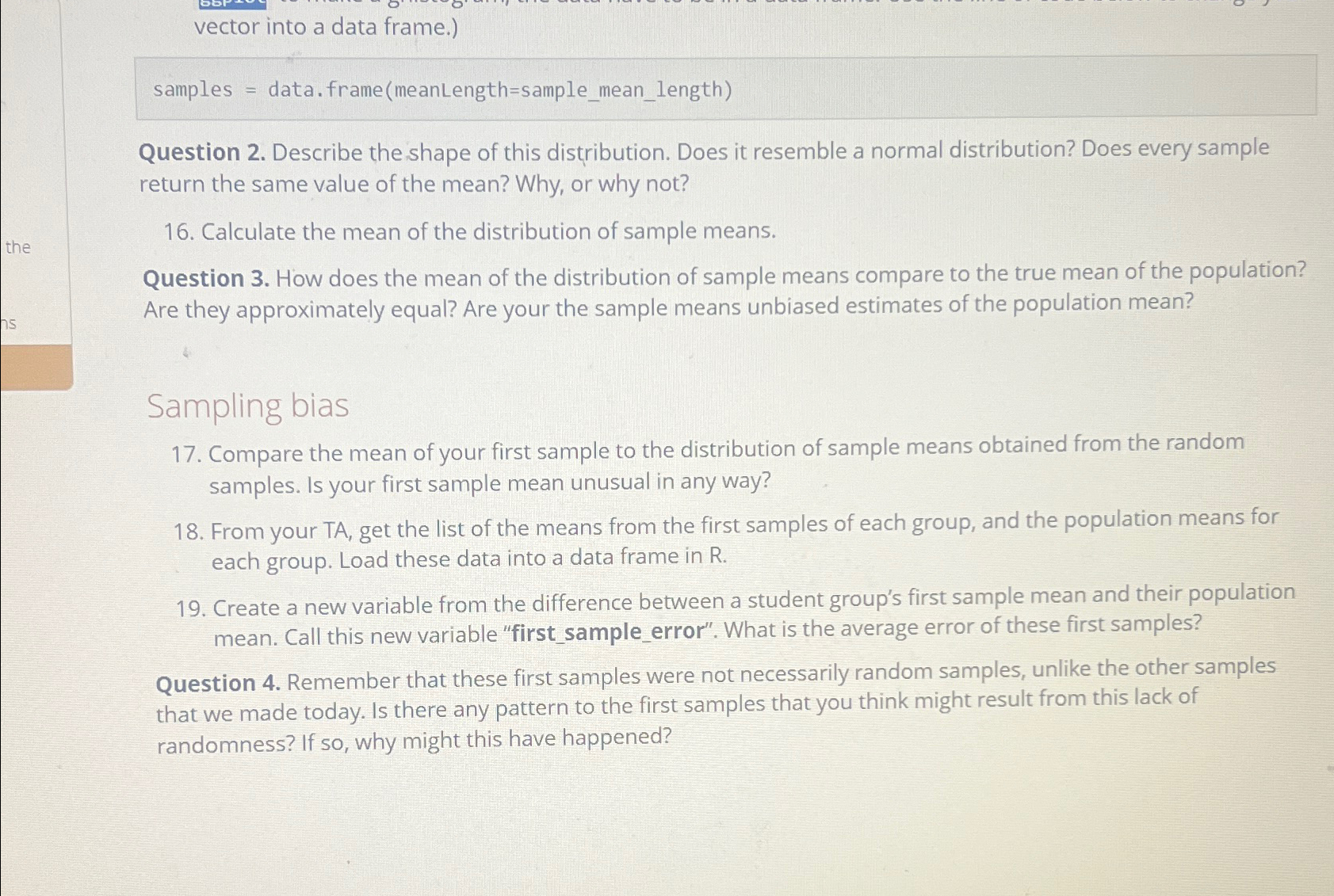 Solved vector into a data frame.)samples = | Chegg.com