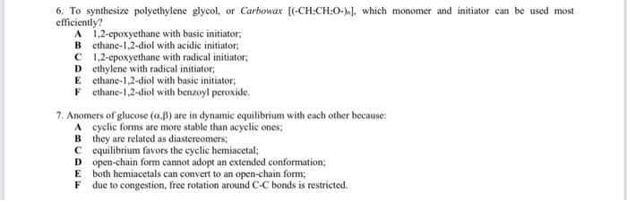 6. To synthesize polyethylene glycol, or Carbowax | Chegg.com