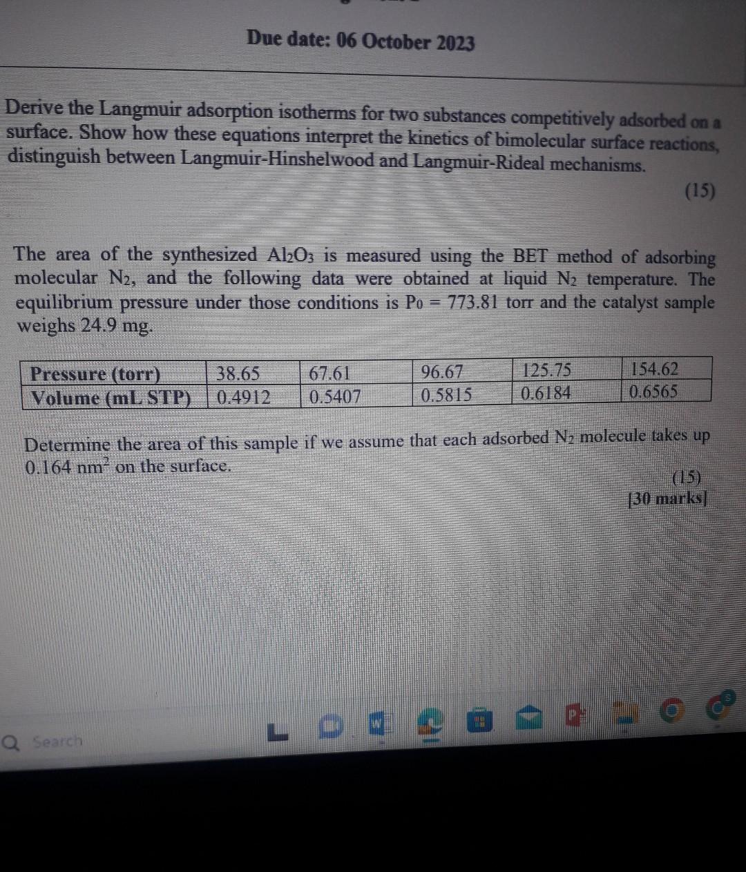 Solved Derive the Langmuir adsorption isotherms for two | Chegg.com