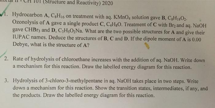Solved (Structure and Reactivity) 2020 V. Hydrocarbon A, | Chegg.com