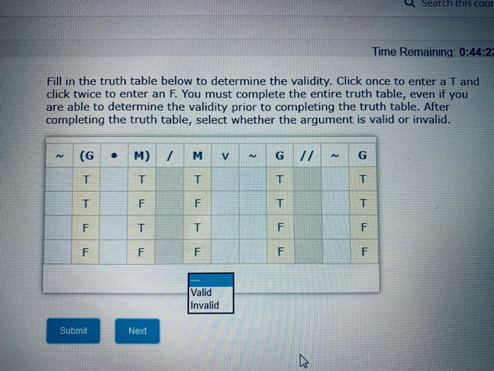 Solved Time Remaining: 0:44:32 Fill in the truth table below | Chegg.com
