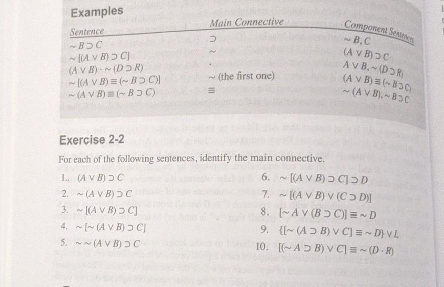 Solved Main Connective Component Sentences Examples Sentence | Chegg.com