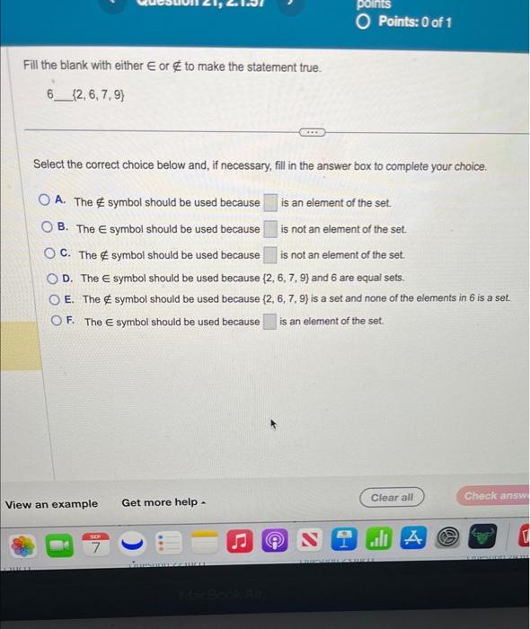 Solved Fill the blank with either ∈ or ∈/ to make the | Chegg.com