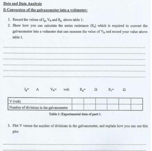 Solved Data of the Galvanometer R = 12 Experimental data of | Chegg.com