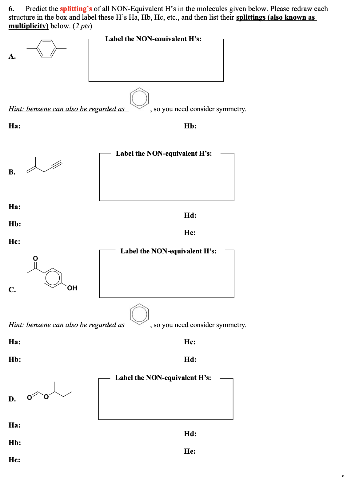 Solved Predict the splitting's of all NON-Equivalent H's in | Chegg.com