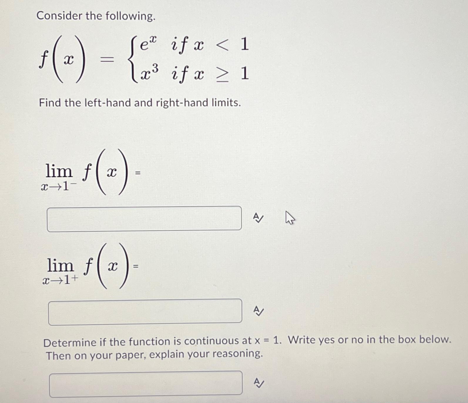 Solved Consider the following.f(x)={ex if x