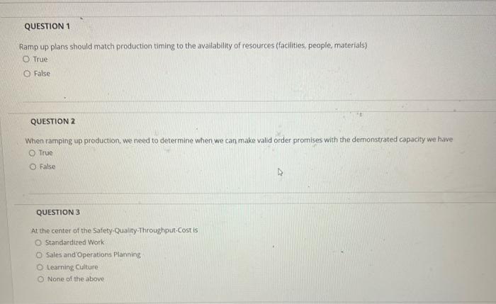 Solved Ramp up plans should match production timing to the | Chegg.com