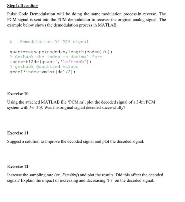 Step 4: Decoding Pulse Code Demodulation will be | Chegg.com