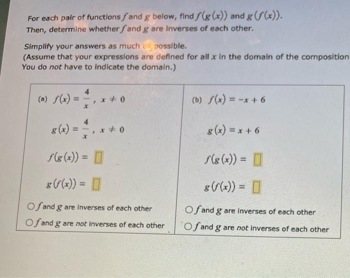 Solved For each pair of functions fand g below, find f(g(x)) | Chegg.com