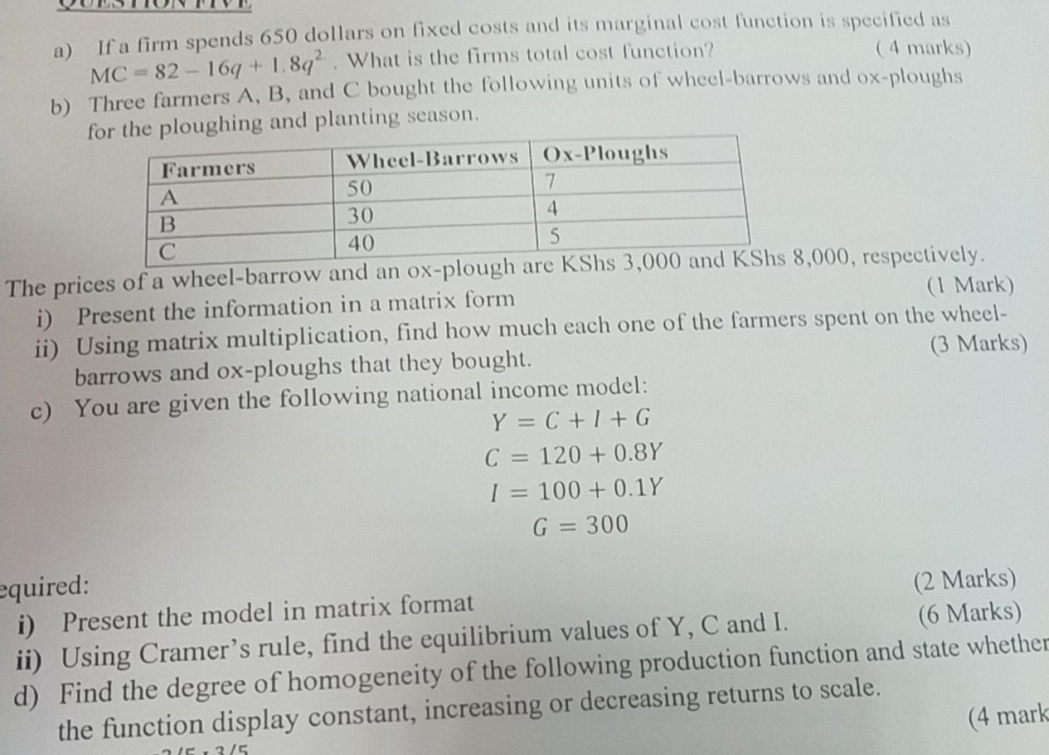 Solved Farmers a) If a firm spends 650 dollars on fixed | Chegg.com