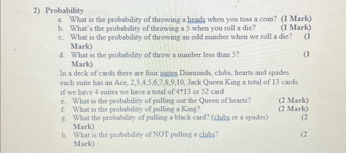 Solved 2) Probability a. What is the probability of throwing | Chegg.com