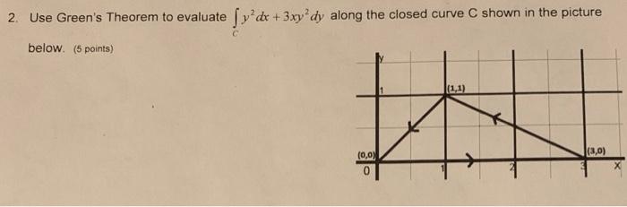 Solved 2. Use Green's Theorem to evaluate ∫Cy2dx+3xy2dy | Chegg.com