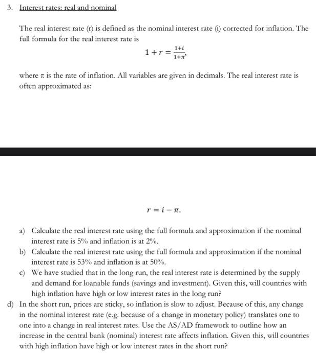 Solved 3. Interest rates: real and nominal The real interest | Chegg.com
