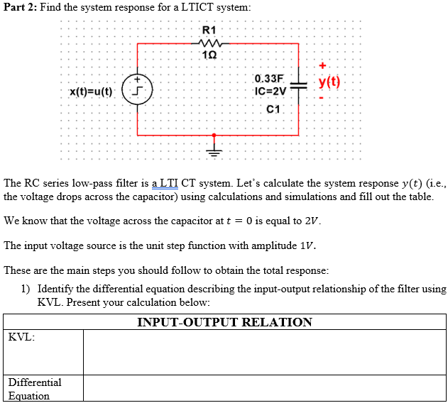 Solved Part ?The RC series low-pass filter is a LTI CT | Chegg.com