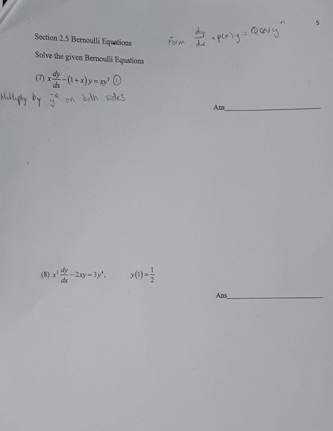 Solved Section 2.5 Bernoulli Equations Solve the given | Chegg.com