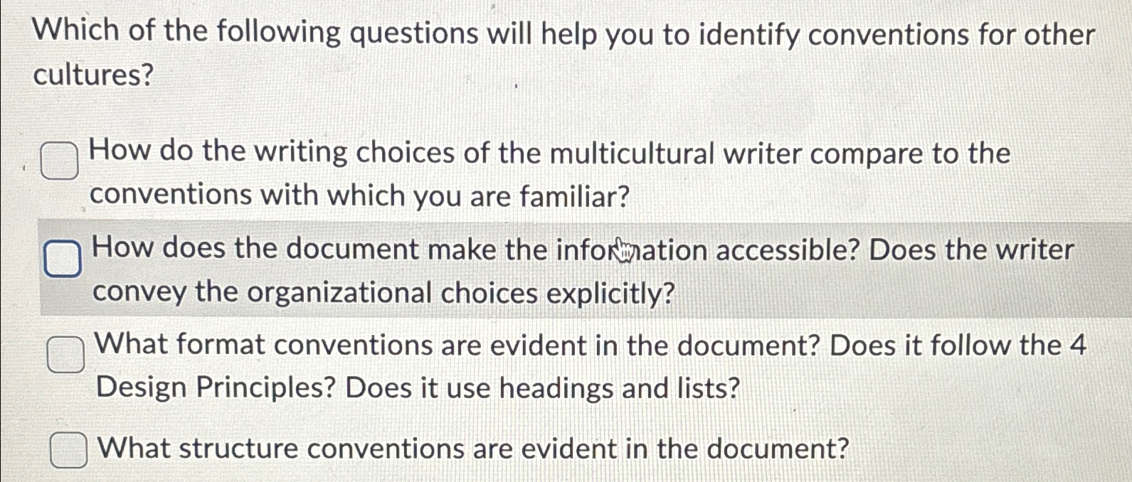 Solved Which of the following questions will help you to | Chegg.com