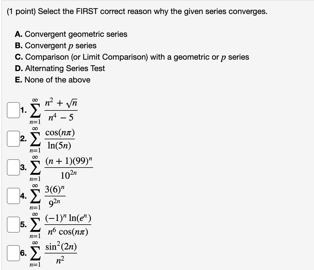 Solved (1 ﻿point) ﻿Select the FIRST correct reason why the | Chegg.com