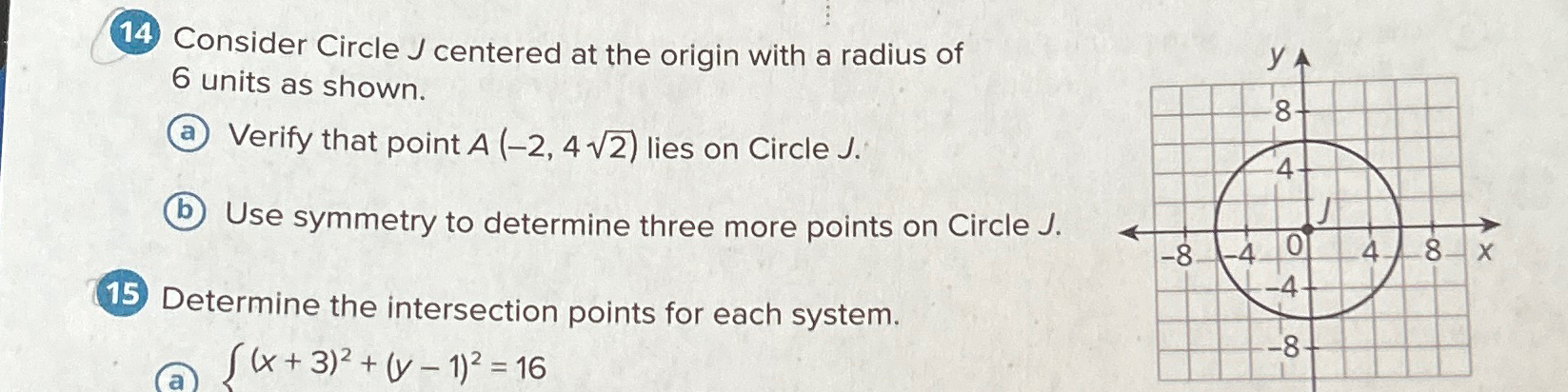 Solved (14) ﻿Consider Circle J ﻿centered at the origin with | Chegg.com