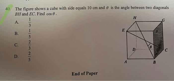 Solved 40. The figure shows a cube with side equals 10 cm | Chegg.com