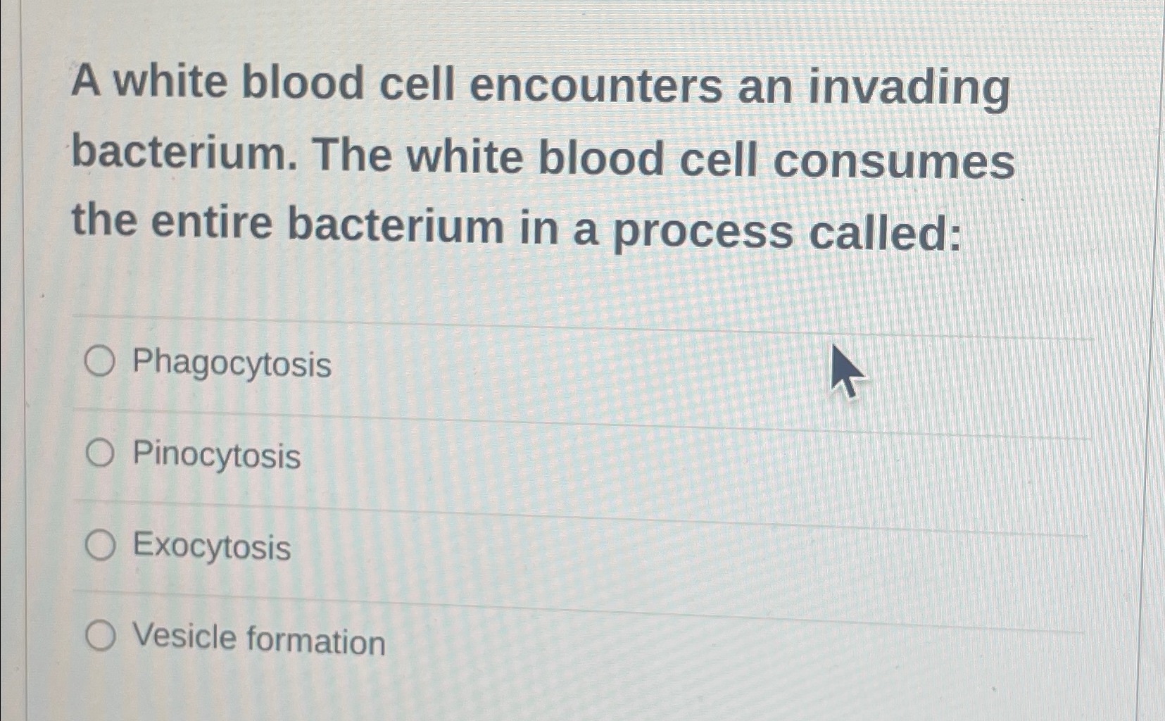 Solved A white blood cell encounters an invading bacterium. | Chegg.com