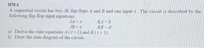 Solved A sequential circuit has two JK flip-flops A and B | Chegg.com