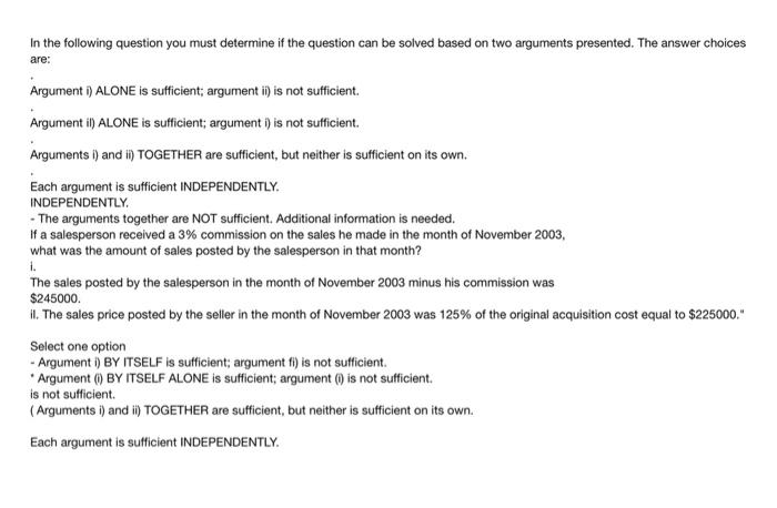 Solved In the following question you must determine if the | Chegg.com