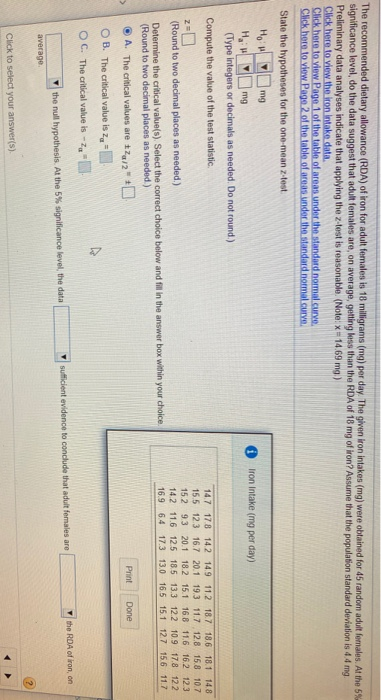 Solved The recommended dietary allowance (RDA) of iron for | Chegg.com