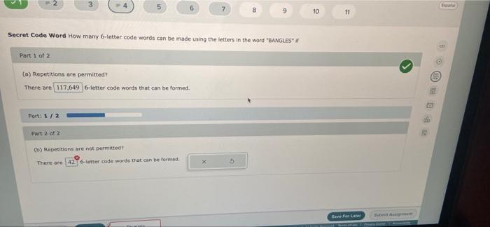 Solved 5 6 7 8 10 11 Secret Code Word How many 6-letter code | Chegg.com