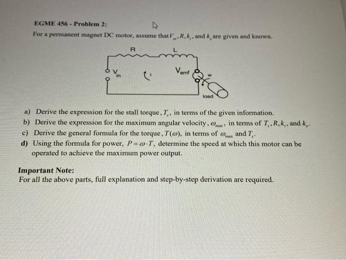 Solved EGME 456 - Problem 2: For a permanent magnet DC | Chegg.com
