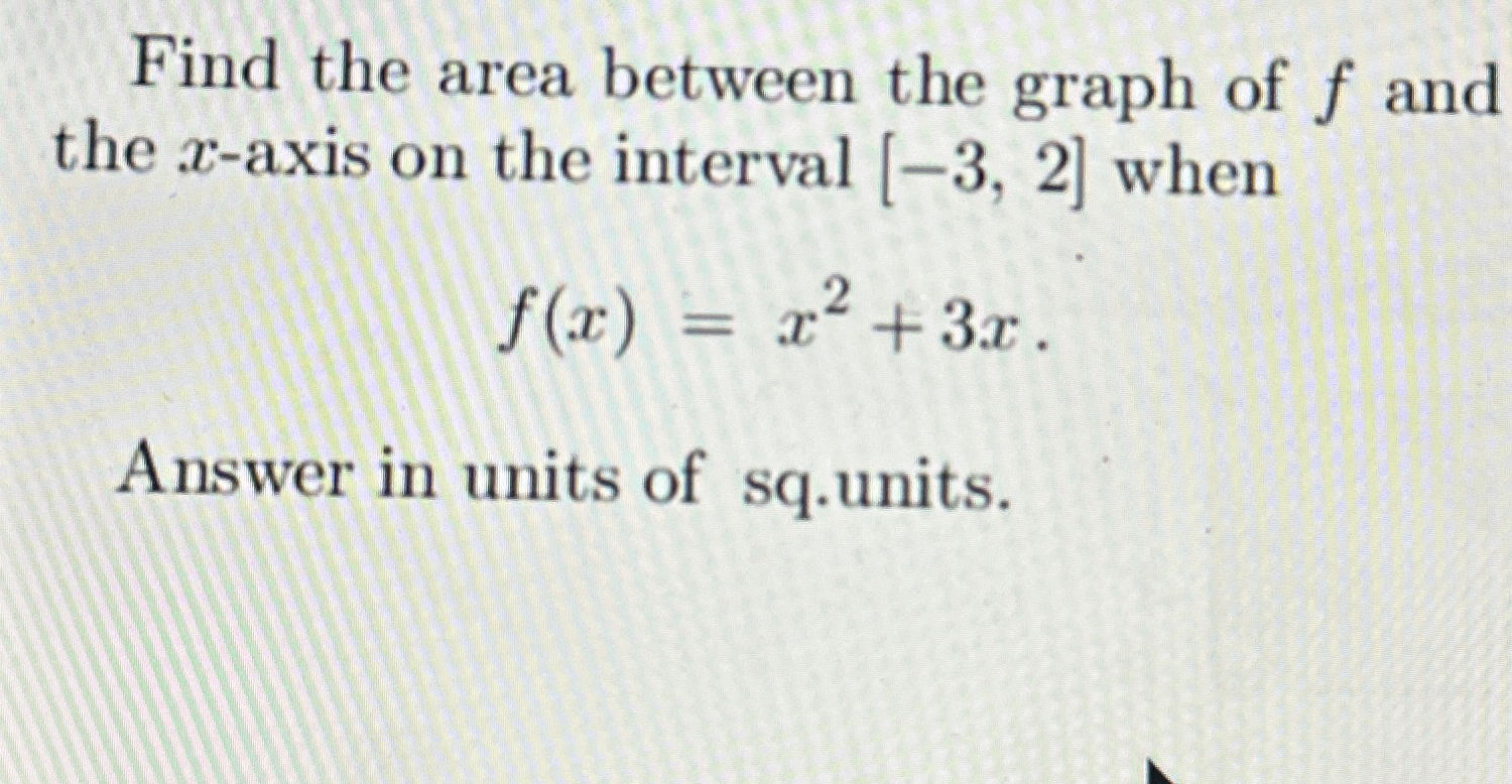 Solved Find the area between the graph of f ﻿and the x-axis | Chegg.com