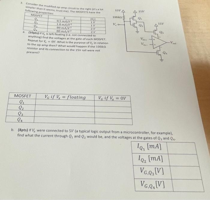 Solved 3. Consider the modified on-amp clrcuit to the right | Chegg.com