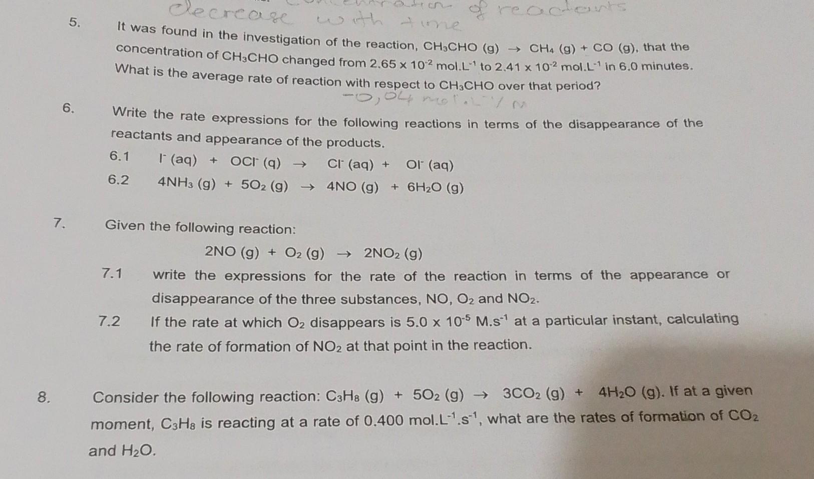 Write the rate expressions for the following | Chegg.com