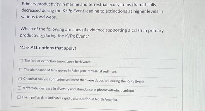 Solved Primary productivity in marine and terrestrial | Chegg.com