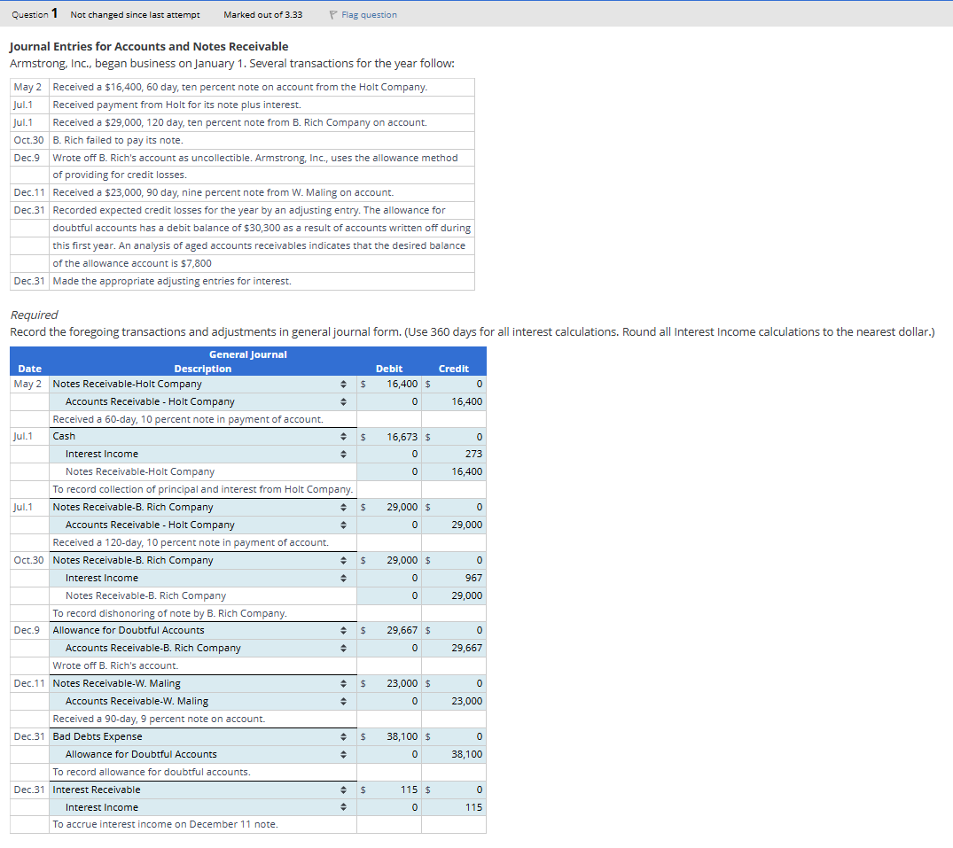 Journal Entries for Accounts and Notes | Chegg.com